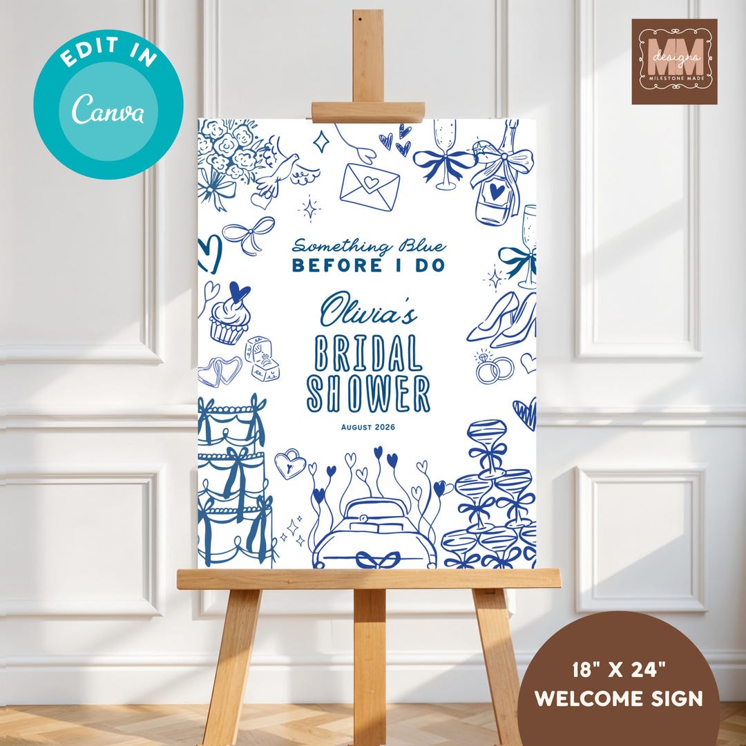 Blue Doodle Bridal Shower Welcome Sign Template, Something Blue Before ...