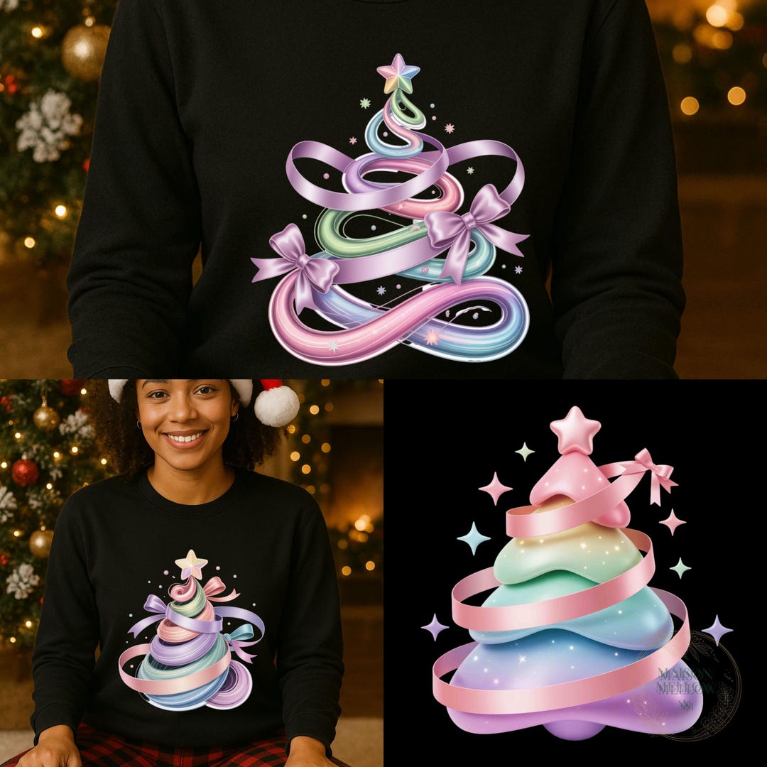 Pastel Christmas Tree PNG Bundle Cute Ribbon Tree Clipart, Kawaii ...