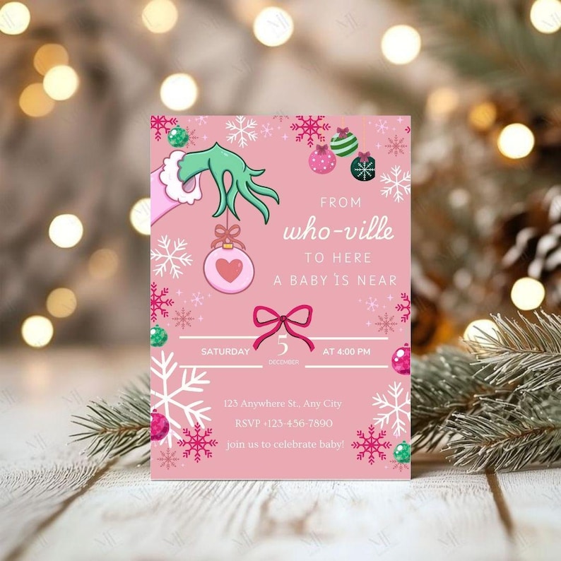 Whoville Baby Shower Invitation – Pink Holiday Theme (editable Instant ...