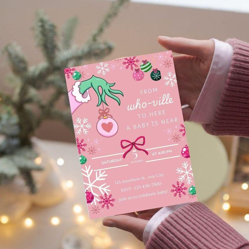 Whoville Baby Shower Invitation – Pink Holiday Theme (editable Instant ...