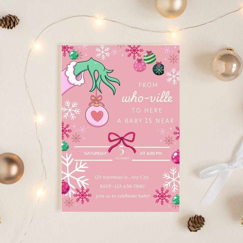 Whoville Baby Shower Invitation – Pink Holiday Theme (editable Instant ...