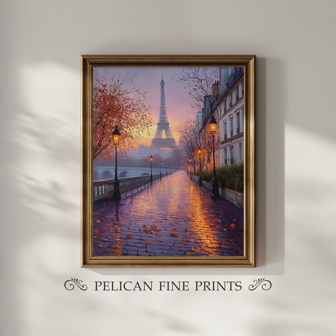 Paris Evening Street Painting Printable, Eiffel Tower Romantic Wall ...