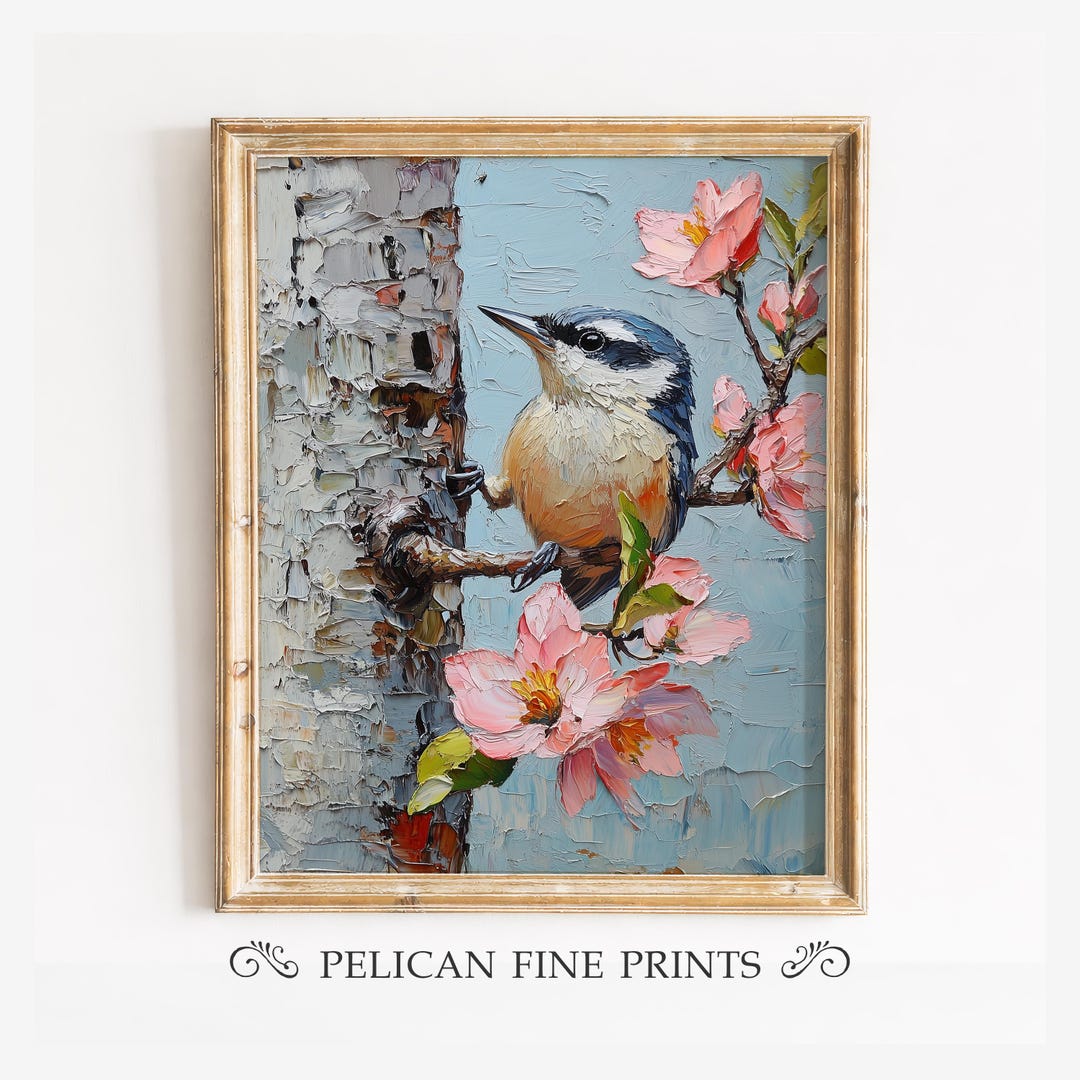 Vintage Nuthatch Bird Printable Wall Art, Spring Wildlife Illustration ...