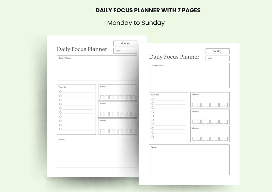 Minimalist Daily Focus Planner Printable - 7 Pages (A4/A5/US Letter) - Etsy