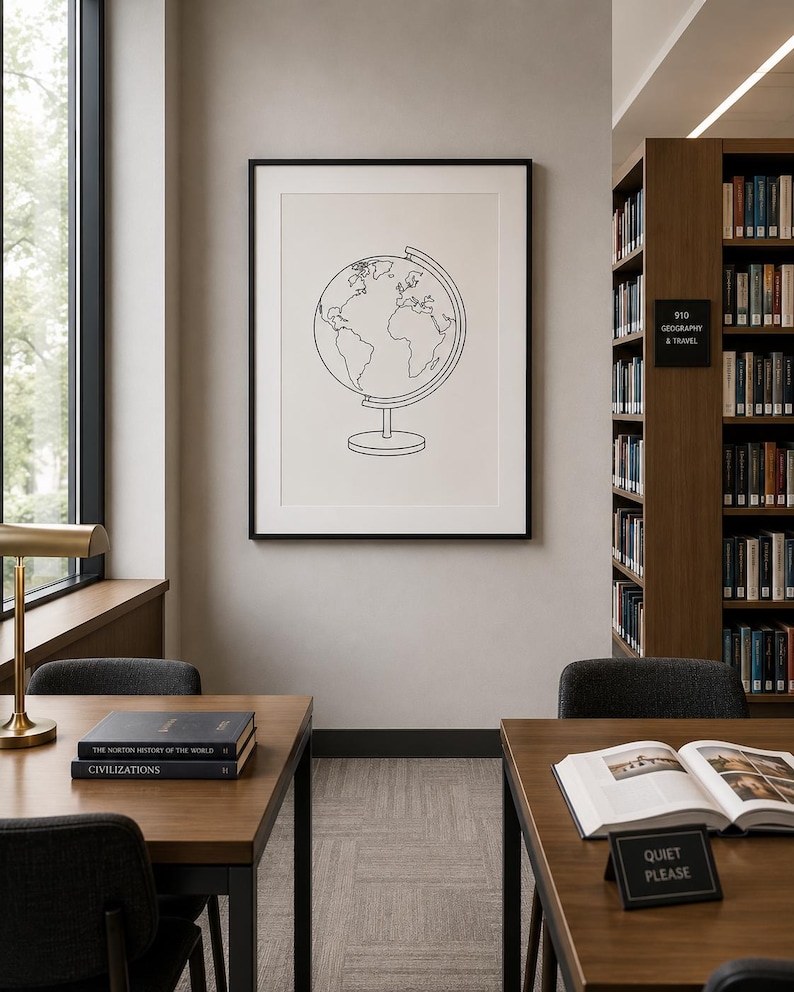 Minimal Globe Line Art Print, Modern Earth Wall Decor (digital Download ...