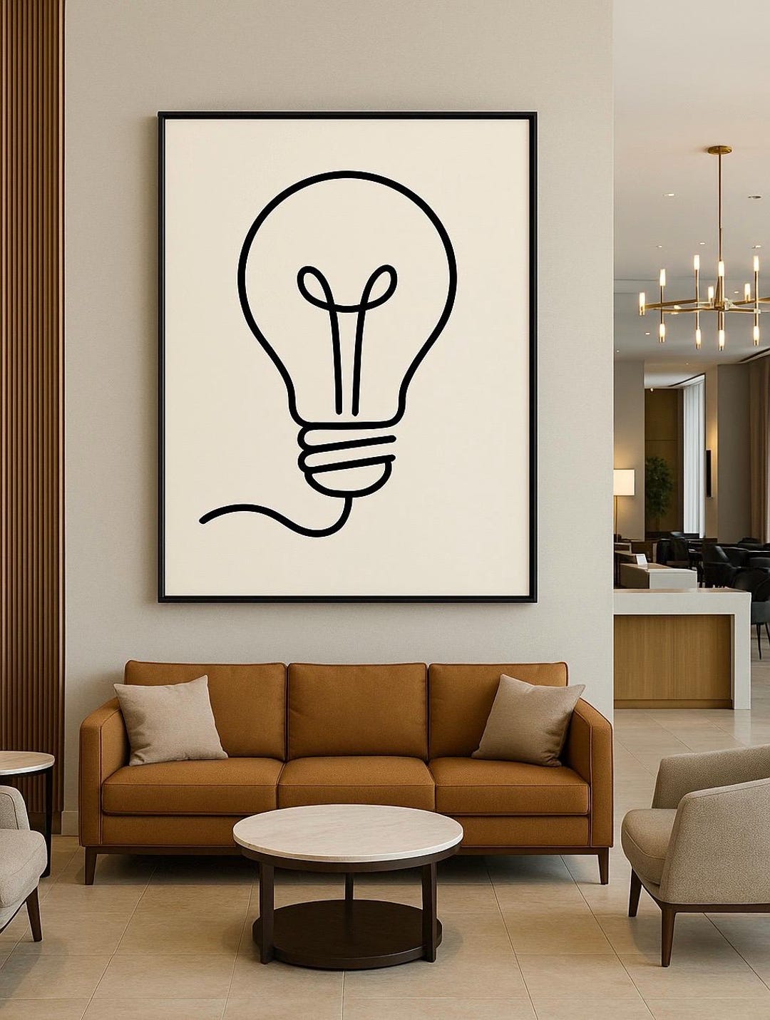 Minimalist Light Bulb Line Art Print: Black and White Modern Wall Decor ...