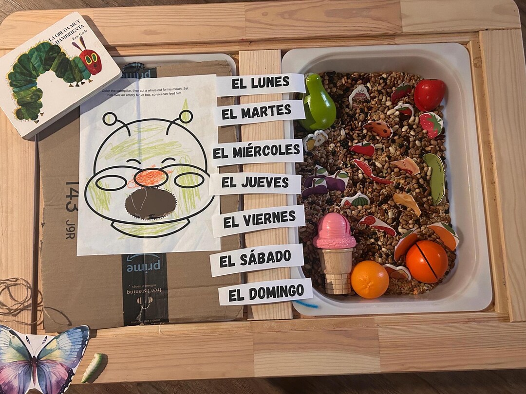 Spanish Story and Sensory Play- the Very Hungry Caterpillar/la Orgua ...