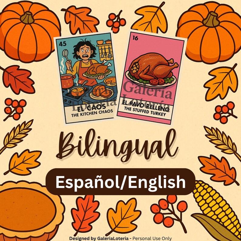 Thanksgiving Lotería Game 20 Tablas + Cards – Printable Mexican Bingo ...