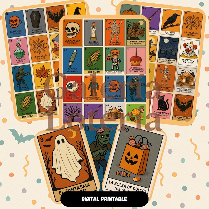 Halloween Lotería – 20 Tablas + 54 Caller Cards | Mexican Bingo ...