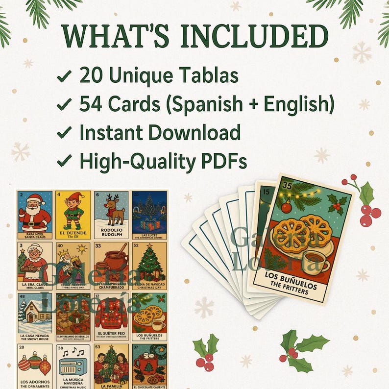 Christmas Loteria Game | 20 Tablas + 54 Cards | Holiday Bingo ...