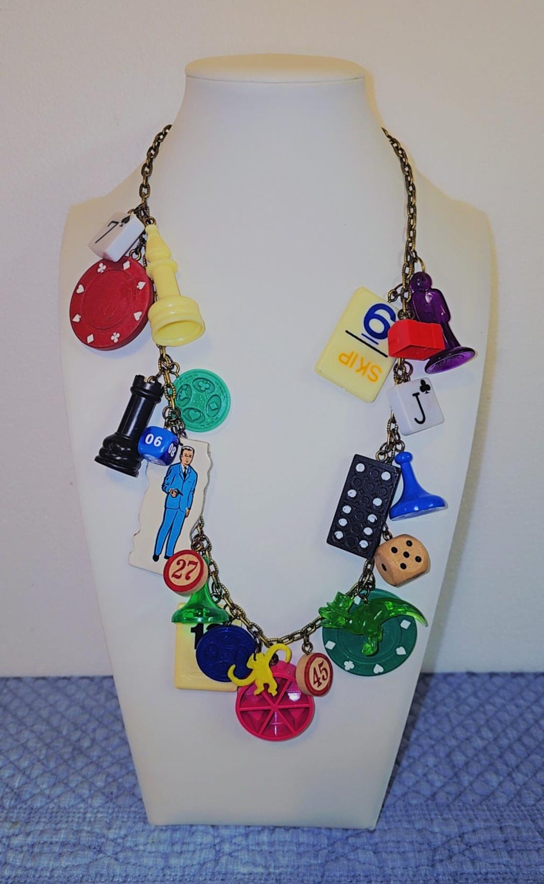 Vintage Game Pieces Charm Necklace - Etsy