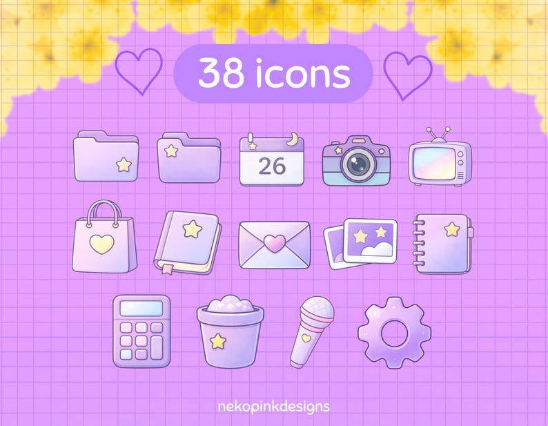 Purple Magic Cat Desktop Icons: Kawaii Icon Set for Windows & Mac ...