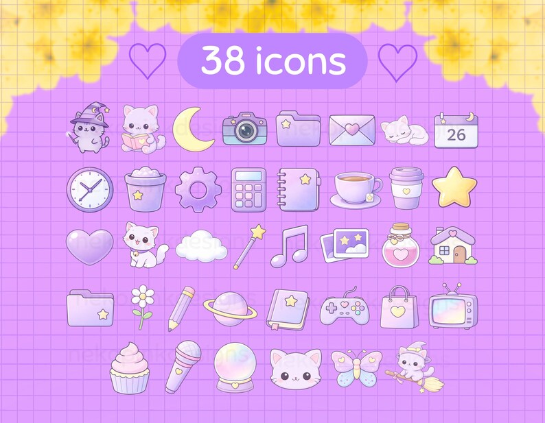 Purple Magic Cat Desktop Icons: Kawaii Icon Set for Windows & Mac ...