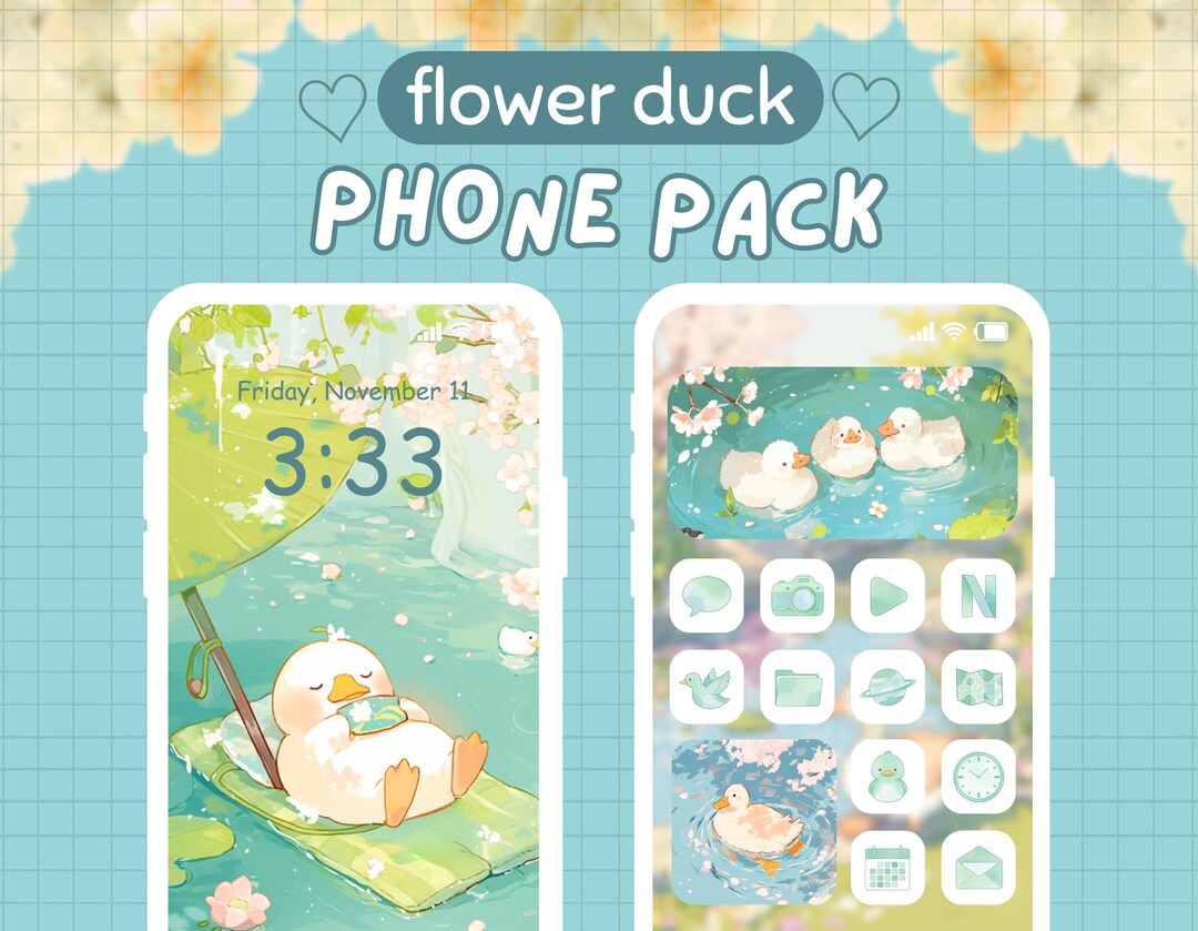 Flower Ducks iPhone Icon Set: Kawaii Duck Phone Wallpapers + Icons ...