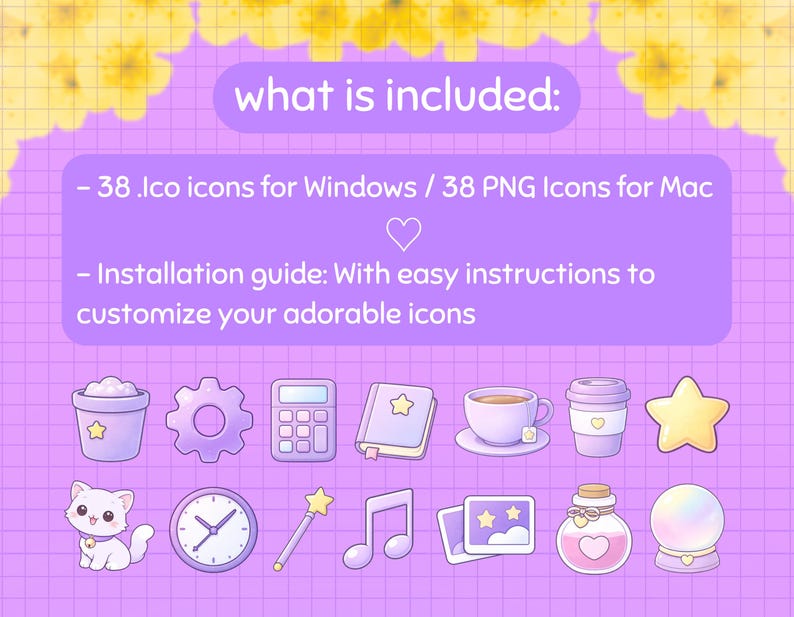 Purple Magic Cat Desktop Icons: Kawaii Icon Set for Windows & Mac ...