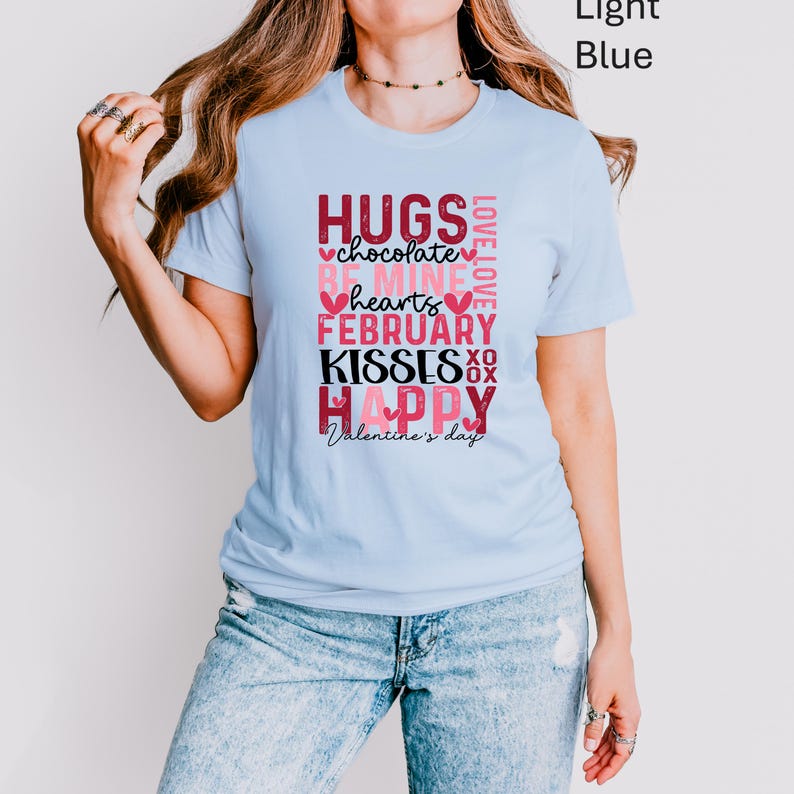 Valentine Words Typography Tee | Hugs Kisses February Hearts Love ...
