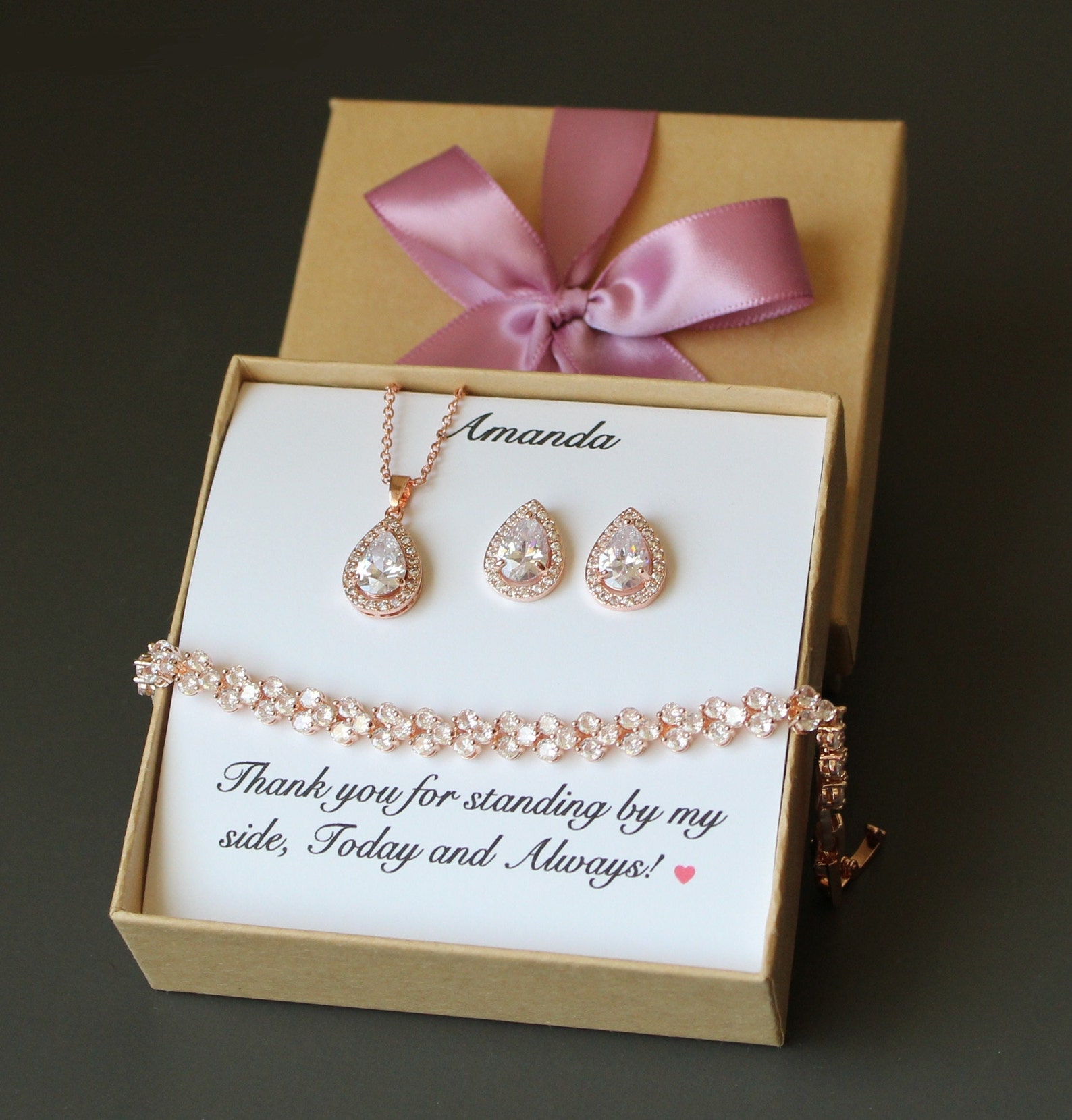 Custom Engraved Tear Drop CZ Bridesmaid Gift Cubic Zirconia - Etsy