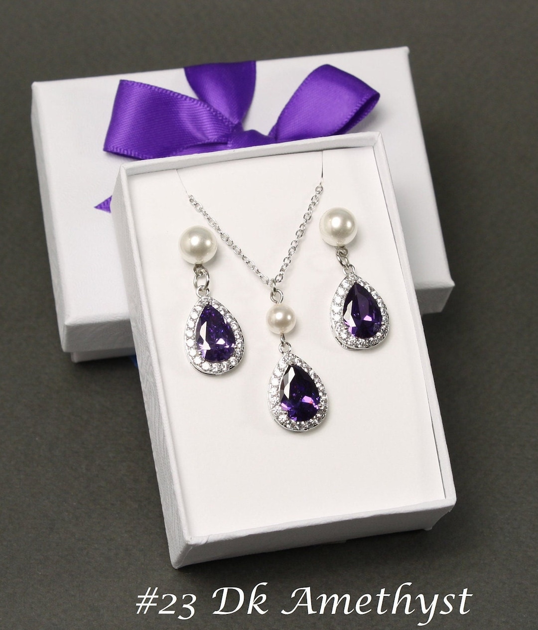 Purple Dark Amethyst Pearl Earrings Necklace Set Purple Wedding Jewelry ...