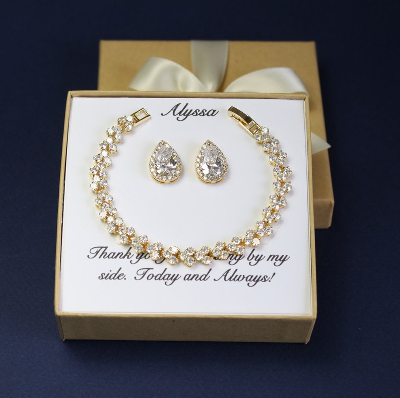Personalized Bridesmaid Gift Rose Gold Tear Drop Necklace Earring SET ...