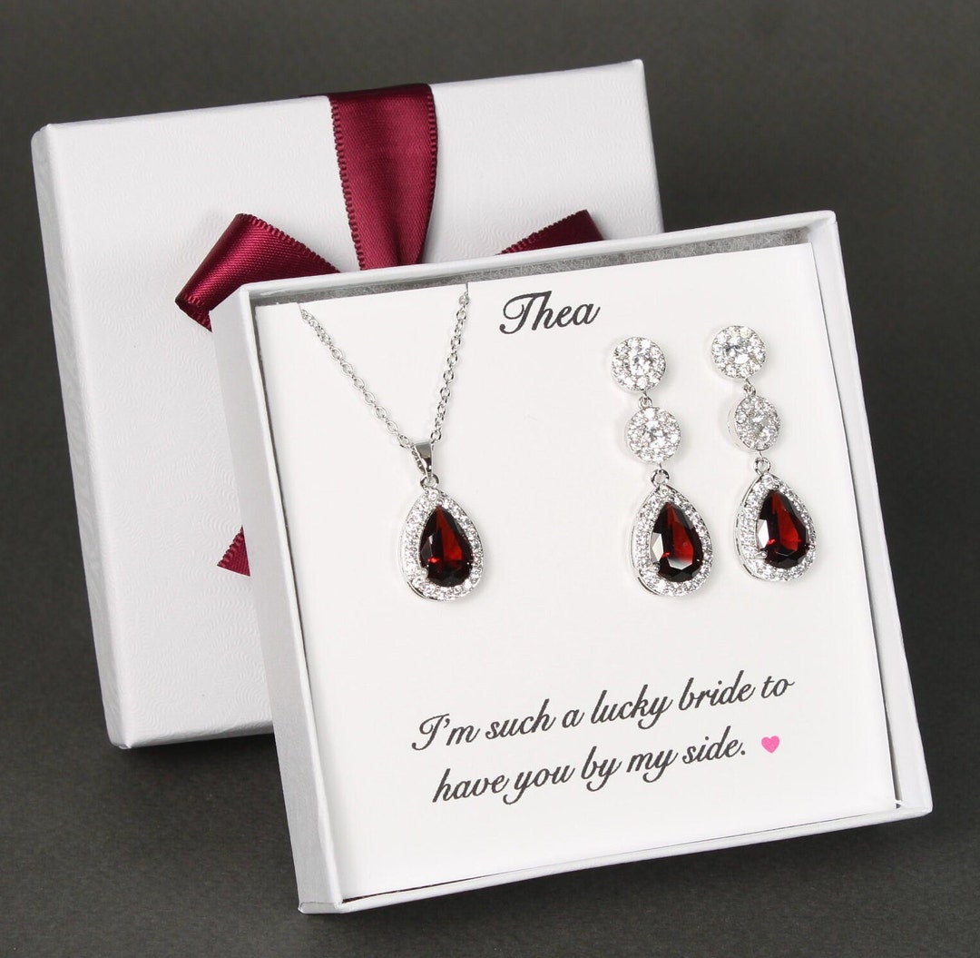 Burgundy Red Bridal Jewelry Set Burgundy Wedding Earrings Necklace ...