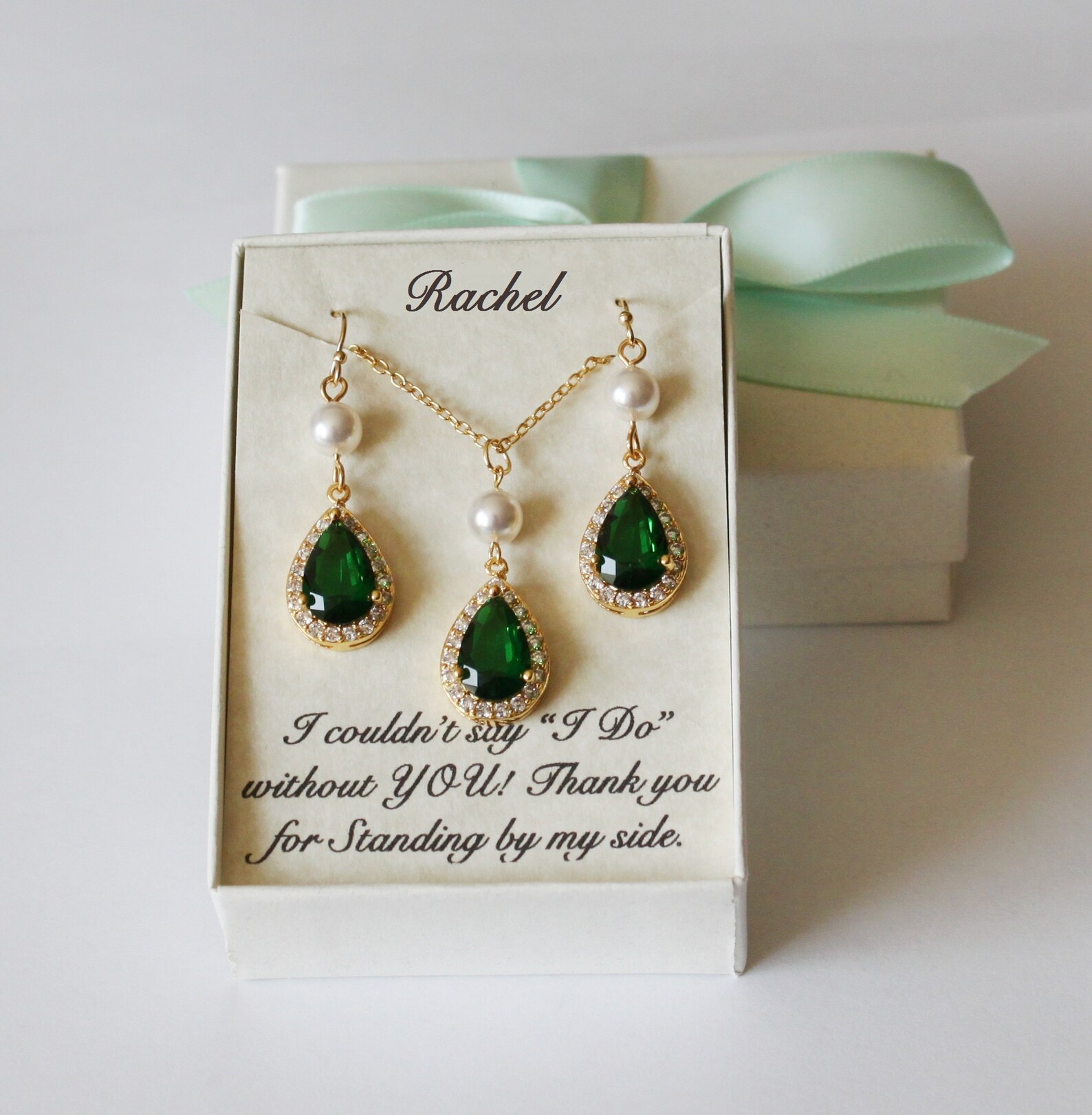 Emerald Bridesmaid Jewelry Set Green Bridesmaid Necklace | Etsy