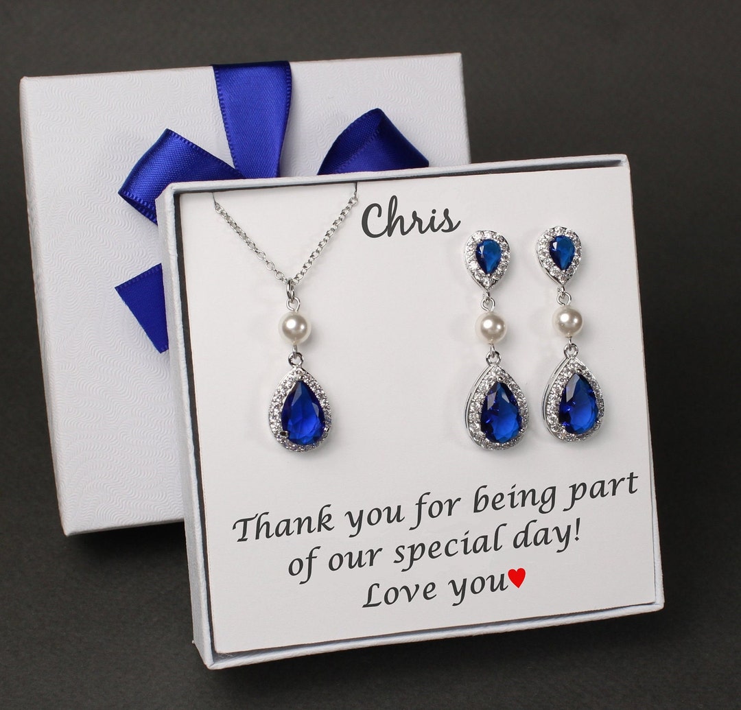 Royal Blue Bridal Necklace Earrings Sapphire Blue Bridesmaid Earrings ...