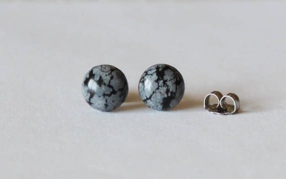 Natural Snowflake Obsidian Studs Titanium Earrings - Etsy