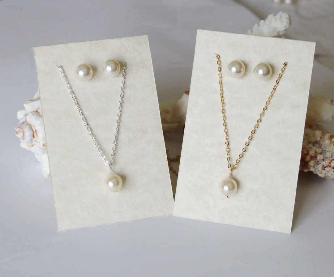 Custom Color Wedding Pearl Gift SET Pearl Necklace Earrings Bridesmaid ...