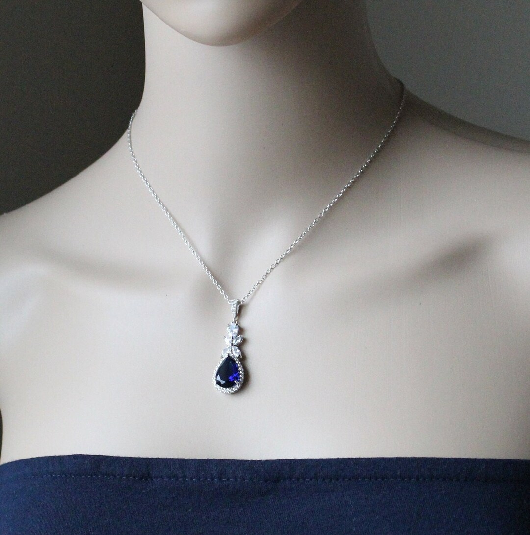 Navy Blue Bridal Necklace Bridesmaid Necklace Earrings Set Sapphire ...