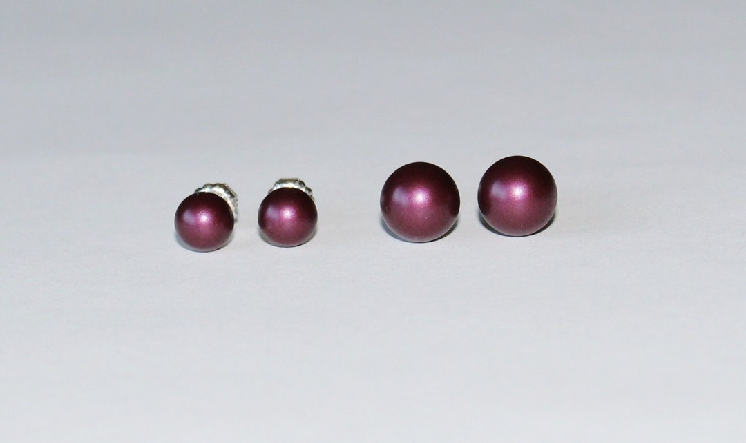 Wine Red Pearl Stud Earrings Dark Purple Red Bridesmaid Pearl Earrings ...