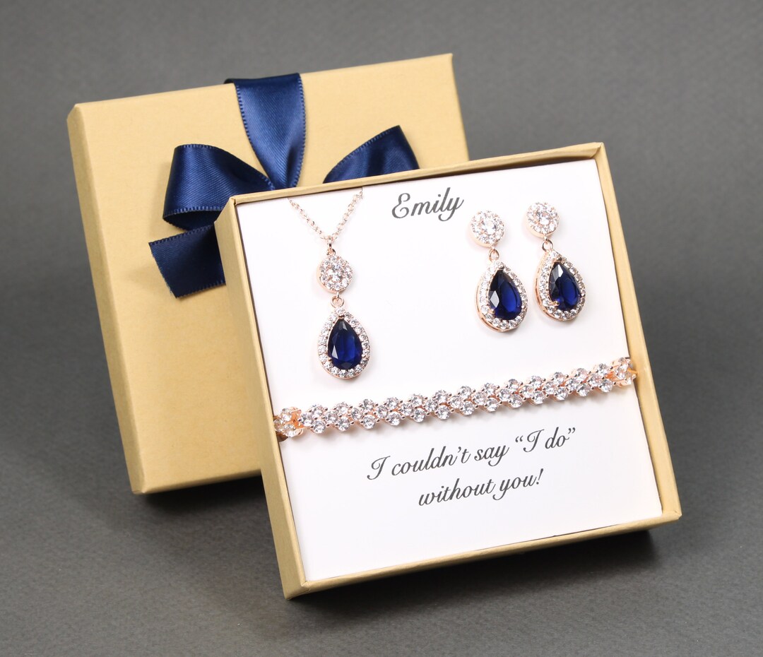 Custom Navy Blue Bridesmaid Jewelry, Blue Bridesmaid Earrings Navy ...