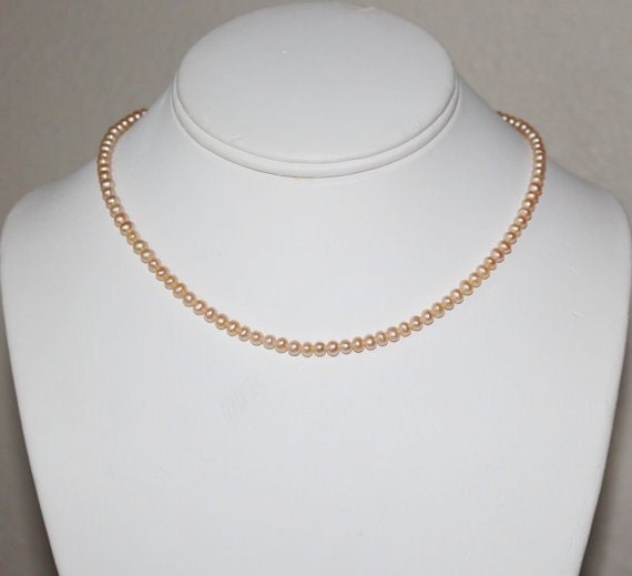 Petite Pearl Necklace, Genuine Peach Champagne Pearl Necklace, Real ...