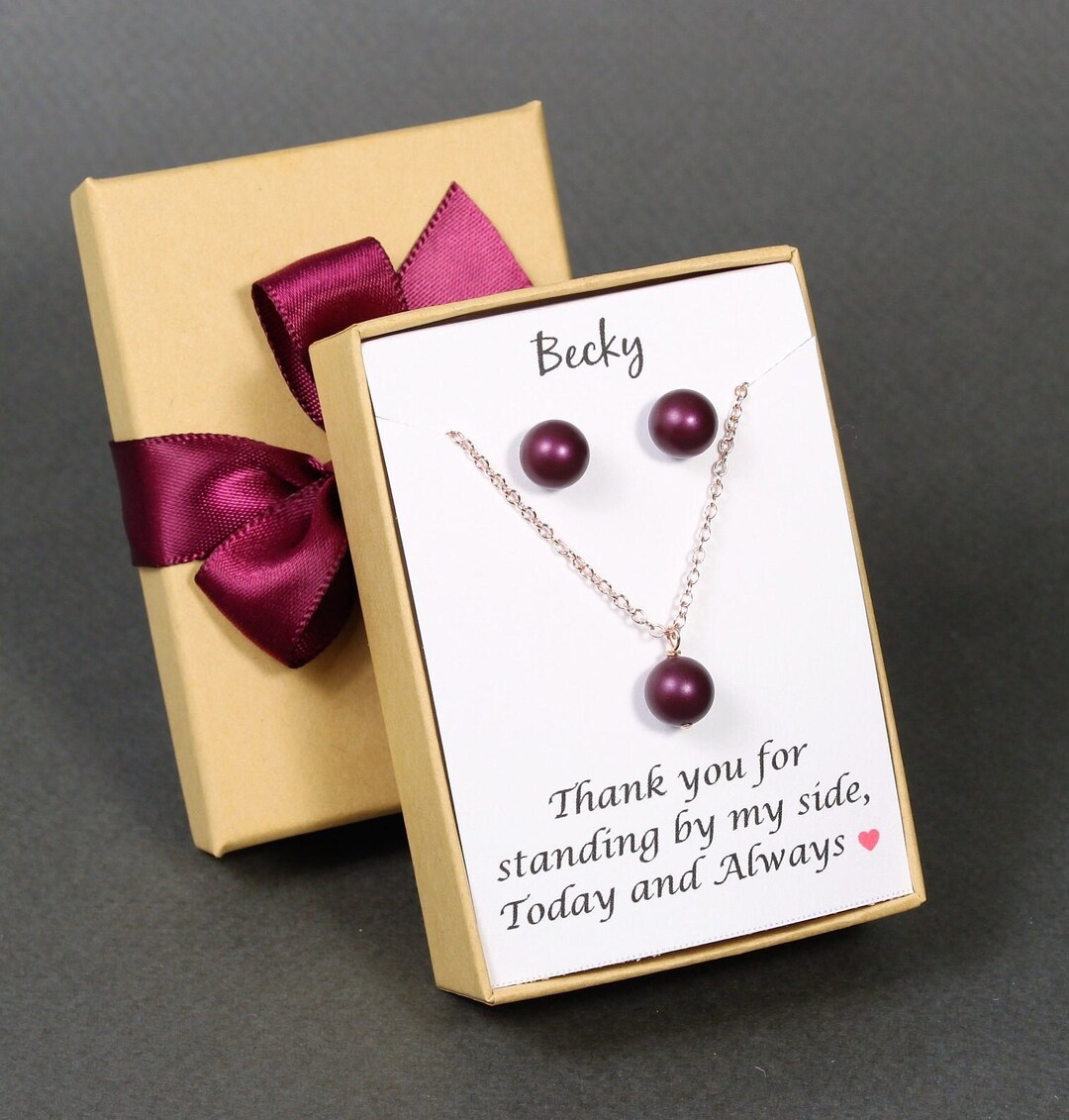 Burgundy Wedding Pearl Gift SET Wine Red Pearl Necklace Earrings SET ...