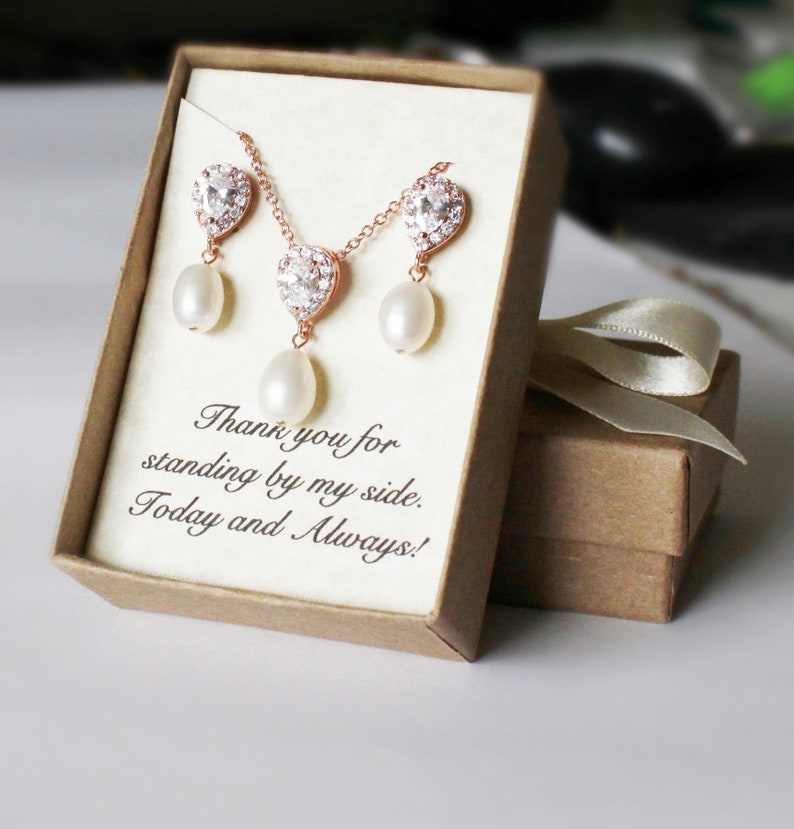 Fresh Water Tear Drop Pearl and CZ Bridesmaid Gift Bridesmaid | Etsy