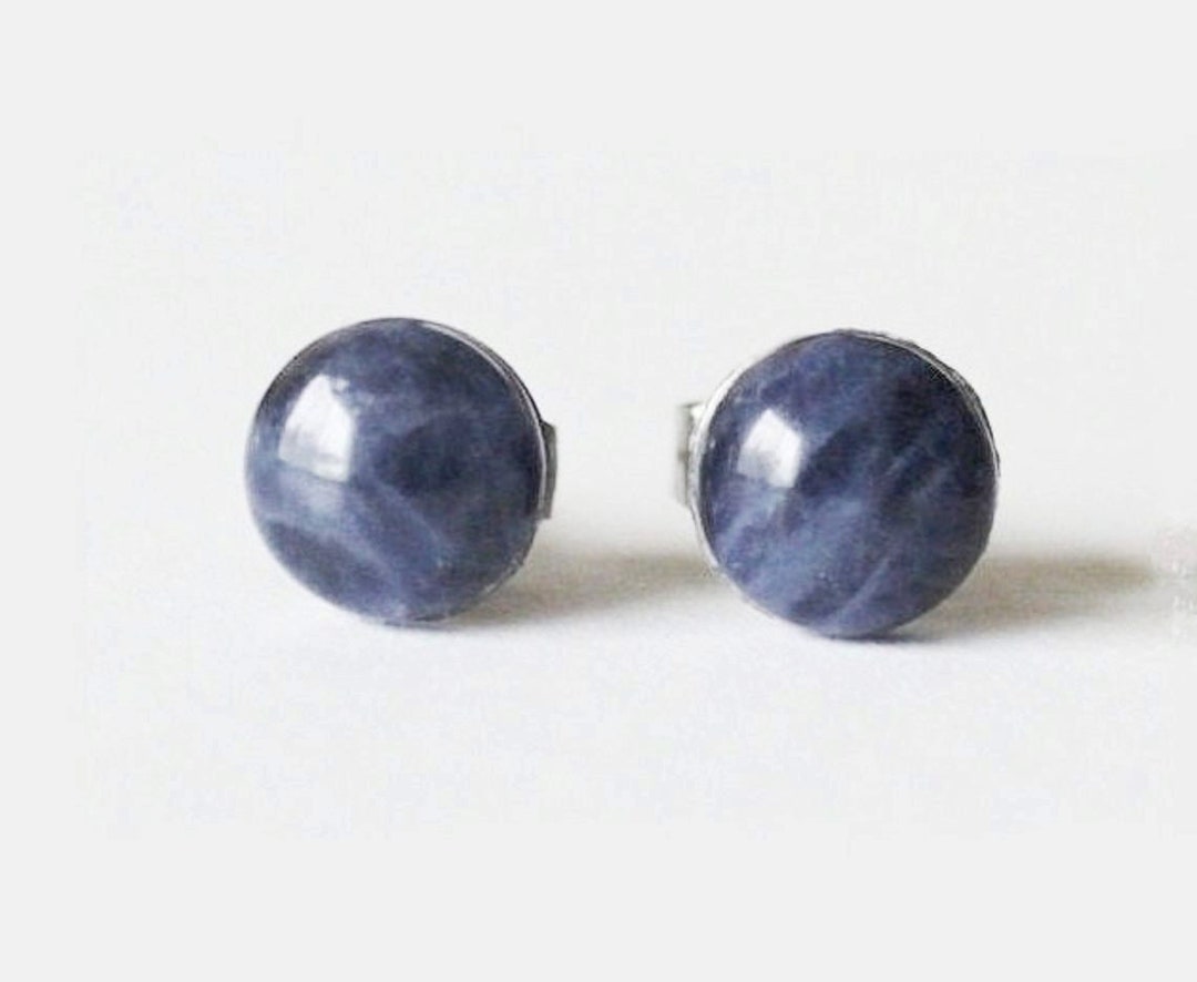 Natural Sodalite Titanium Earring Studs, Denim Blue Studs ...