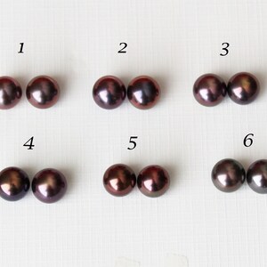Solid Gold Maroon Plum Fresh Water Pearl Stud Earrings, 9-9.5 Mm ...