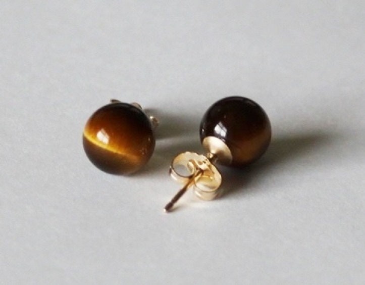 Natural Tiger Eye Stud Earrings 14K Gold Filled Earrings - Etsy
