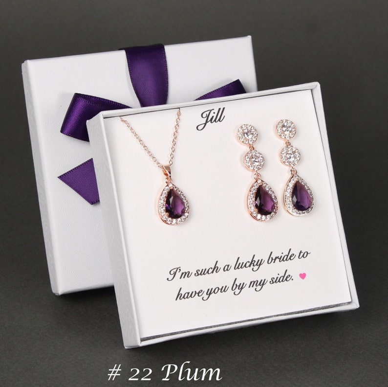 Plum Purple Bridal Jewelry Set Plum Wedding Earrings Necklace Bracelet ...