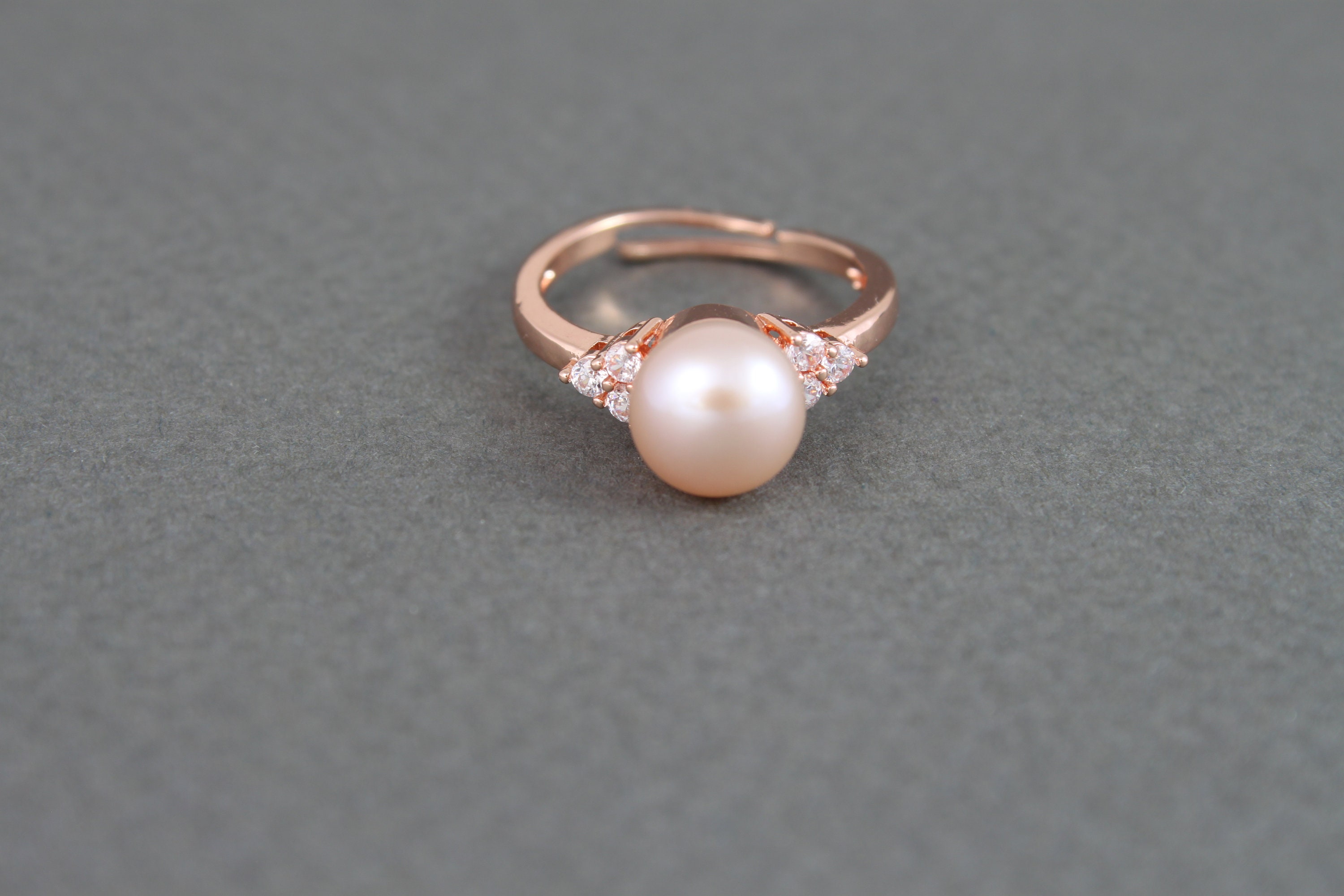 Peach fresh water pearl ring Cubic Zirconia ring Real peach | Etsy