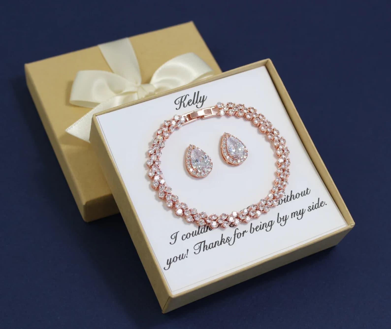 Personalized Bridesmaid Gift Rose Gold Tear Drop Necklace Earring SET ...