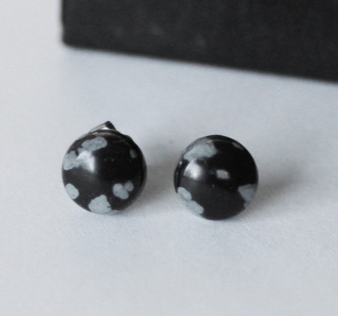 Natural Snowflake Obsidian Studs, Titanium Earrings (hypoallergenic ...