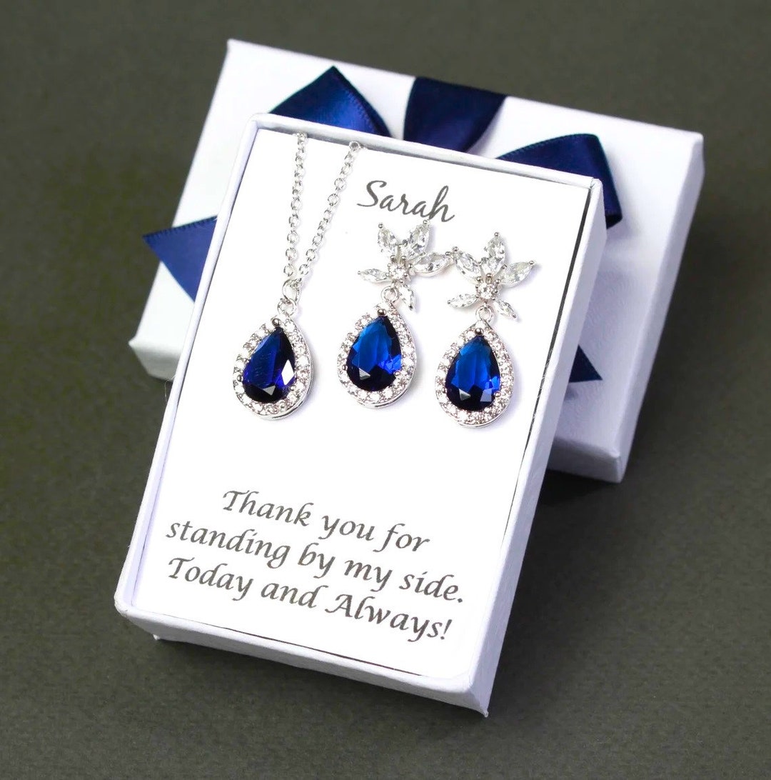 Royal Blue Bridesmaid Necklace Earrings Sapphire Blue Bridesmaid Bright ...