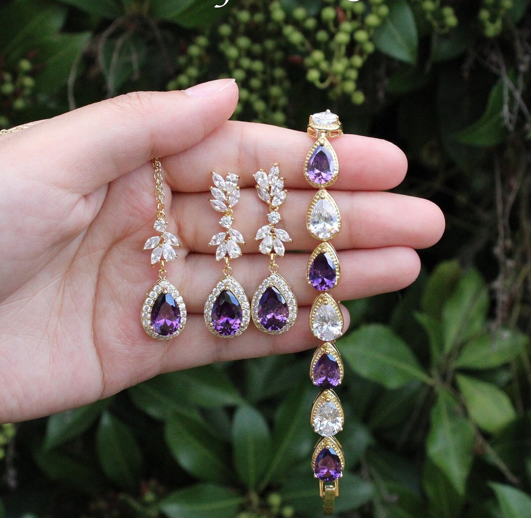 Dark Amethyst Purple Wedding Jewelry Set Bridal Jewelry Deep Purple ...