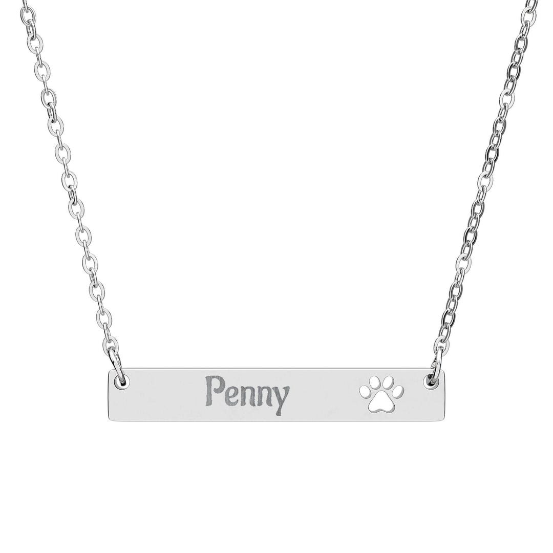 Cutout Paw Bar Necklace, Personalized Engraved Name Bar Pendant. - Etsy