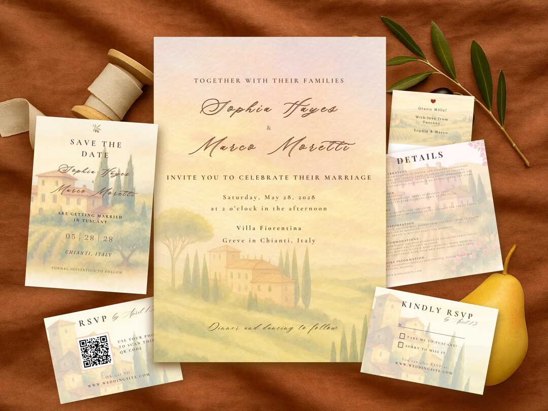 Tuscany Wedding Invitation Suite | Editable Canva Template | Terracotta ...