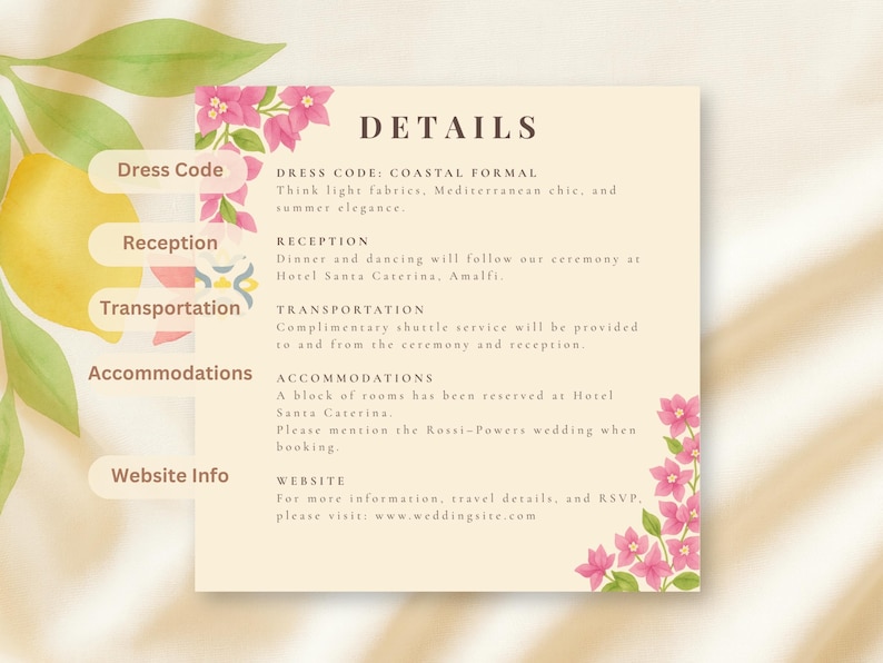 Amalfi Coast Wedding Invitation Suite: Italian Canva Template (digital ...