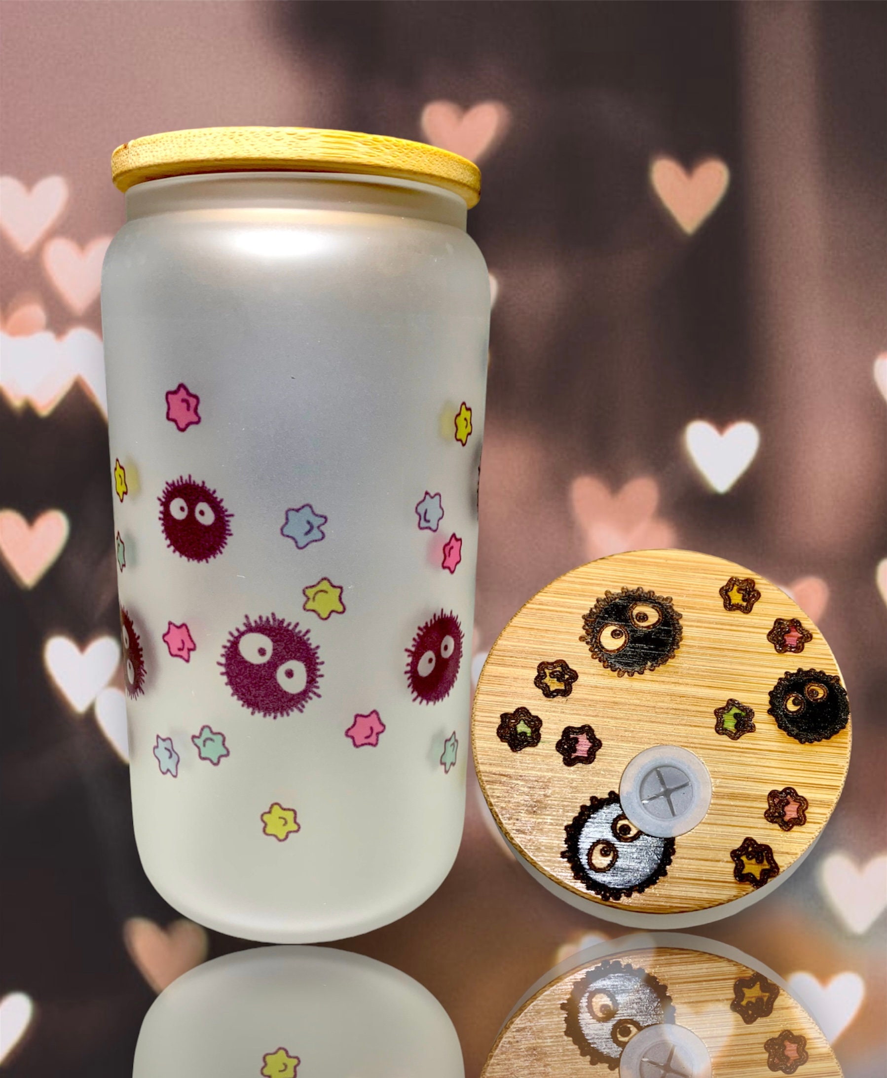 Kawaii Ghibli Theme Spirited Away Soot and Sprite 16oz Glass Can Cup Great Gift Idea Gift for ...