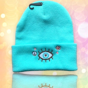 Kawaii Evil Eye Lucky Protection Theme Embroidered Beanie Gift Idea for ...