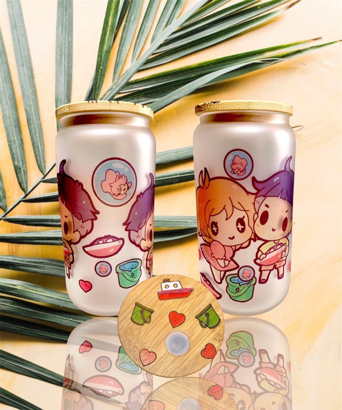 Kawaii Ponyo Theme 16oz Glass Can Cup Gift Idea for Ghibli Lovers ...