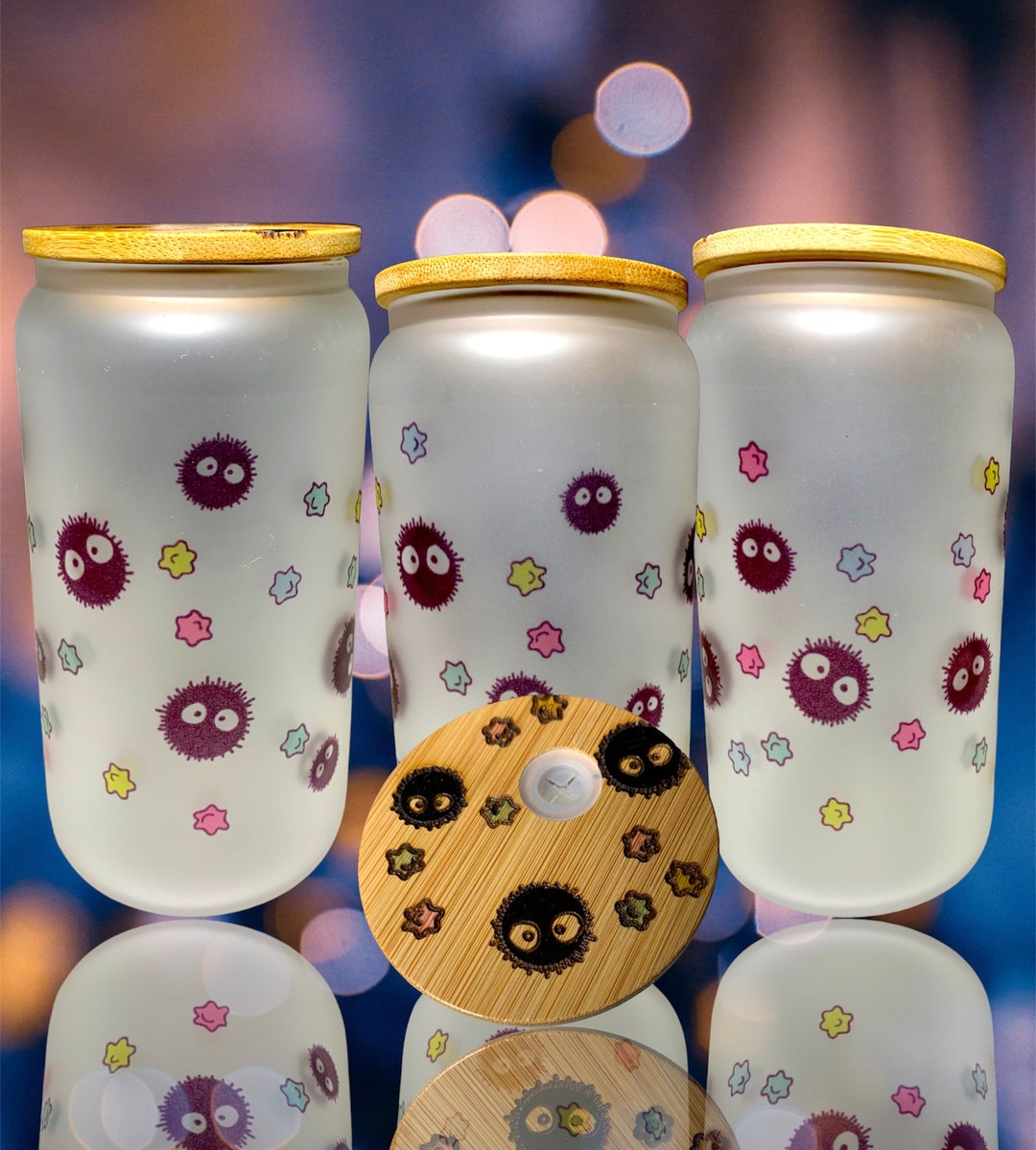 Kawaii Ghibli Theme Spirited Away Soot and Sprite 16oz Glass Can Cup Great Gift Idea Gift for ...